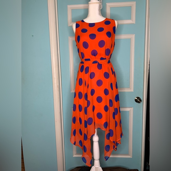 C Est. 1946 | Dresses | Est 946 Orange Wblue Polka Dot Sleeveless Dress ...